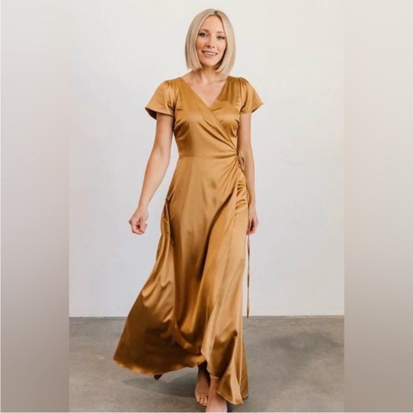 Baltic Born | Dresses | Baltic Born Gold Maxi Wrap Dress Vneck Flutter ...